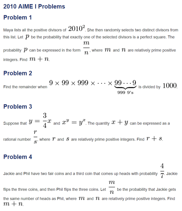 2010年AIME I 真题及答案 - American Mathematics Competitions