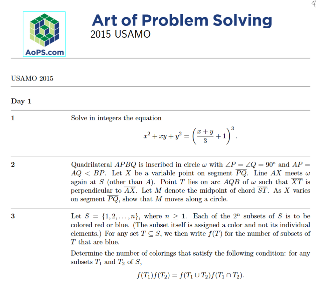2015年USAMO 真题及答案 - American Mathematics Competitions